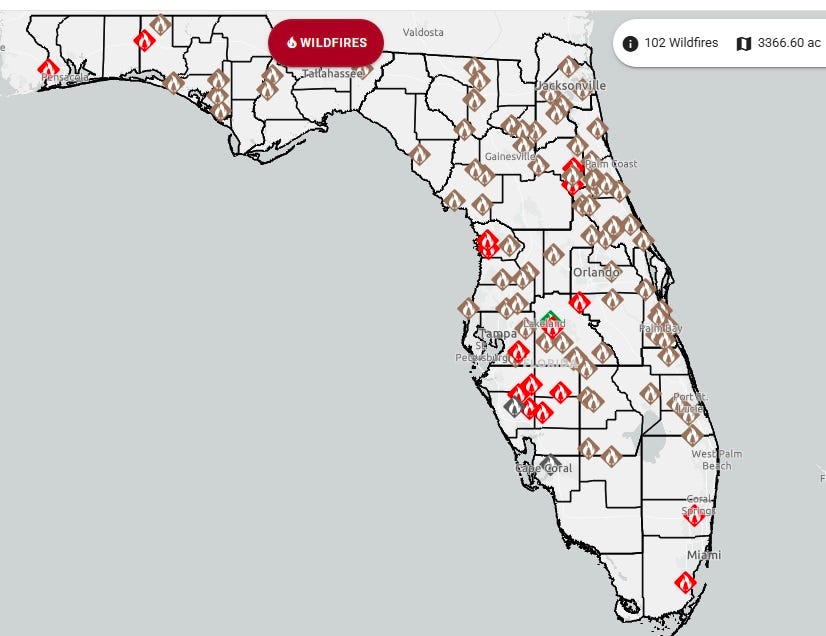 102 wildfires burning 3,366 acres in Florida as drought worsens. See ...