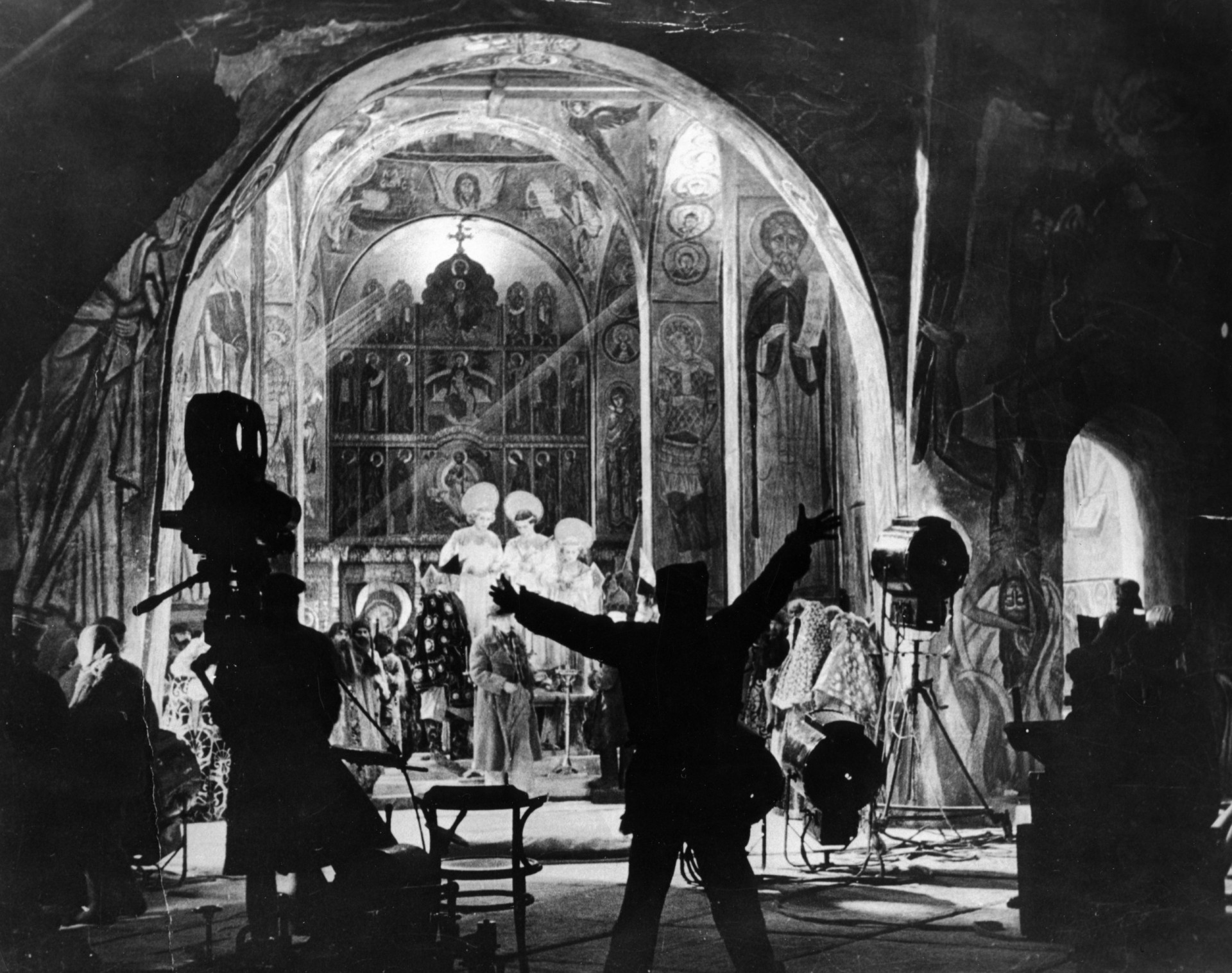 Vintage photographs of film directors on set