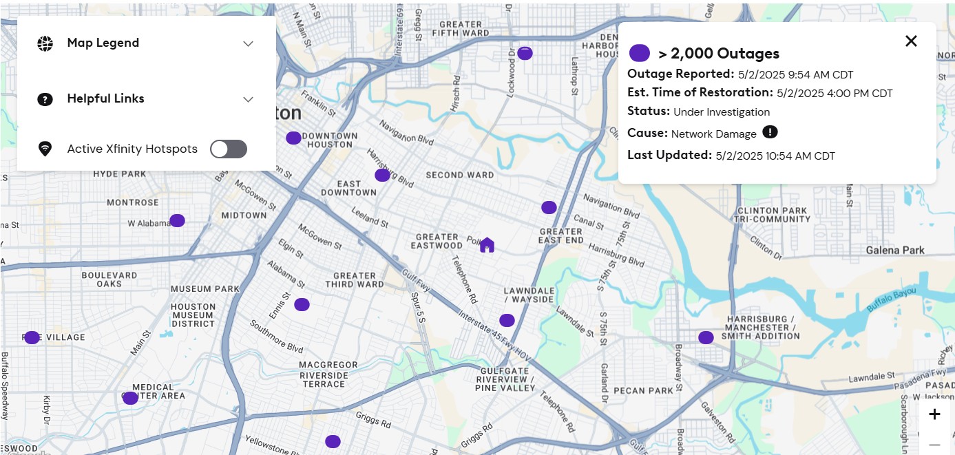 Large Xfinity outage reported in Houston, 'network damage' blamed