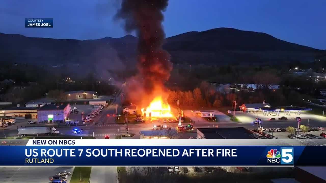 Route 7 in Rutland re-opens after crews battle large fire