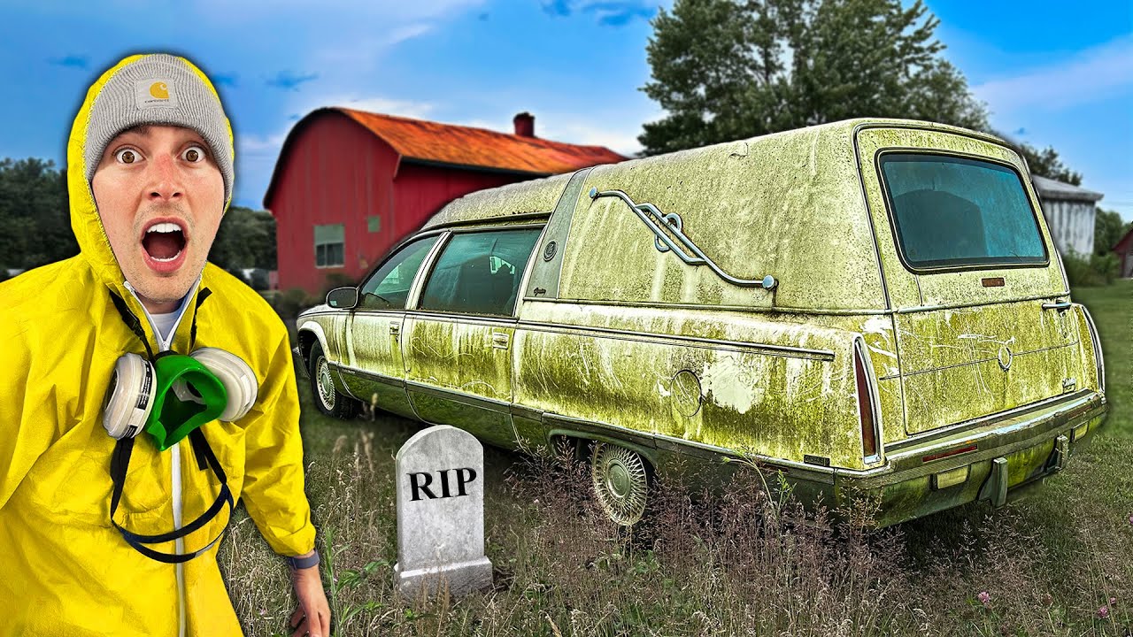 Deep cleaning an abandoned moldy Cadillac hearse