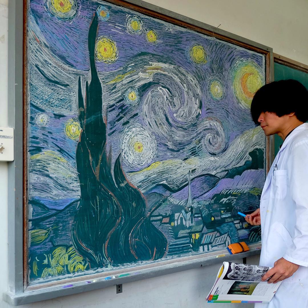 The japanese professor who turns the blackboard into ephemeral art