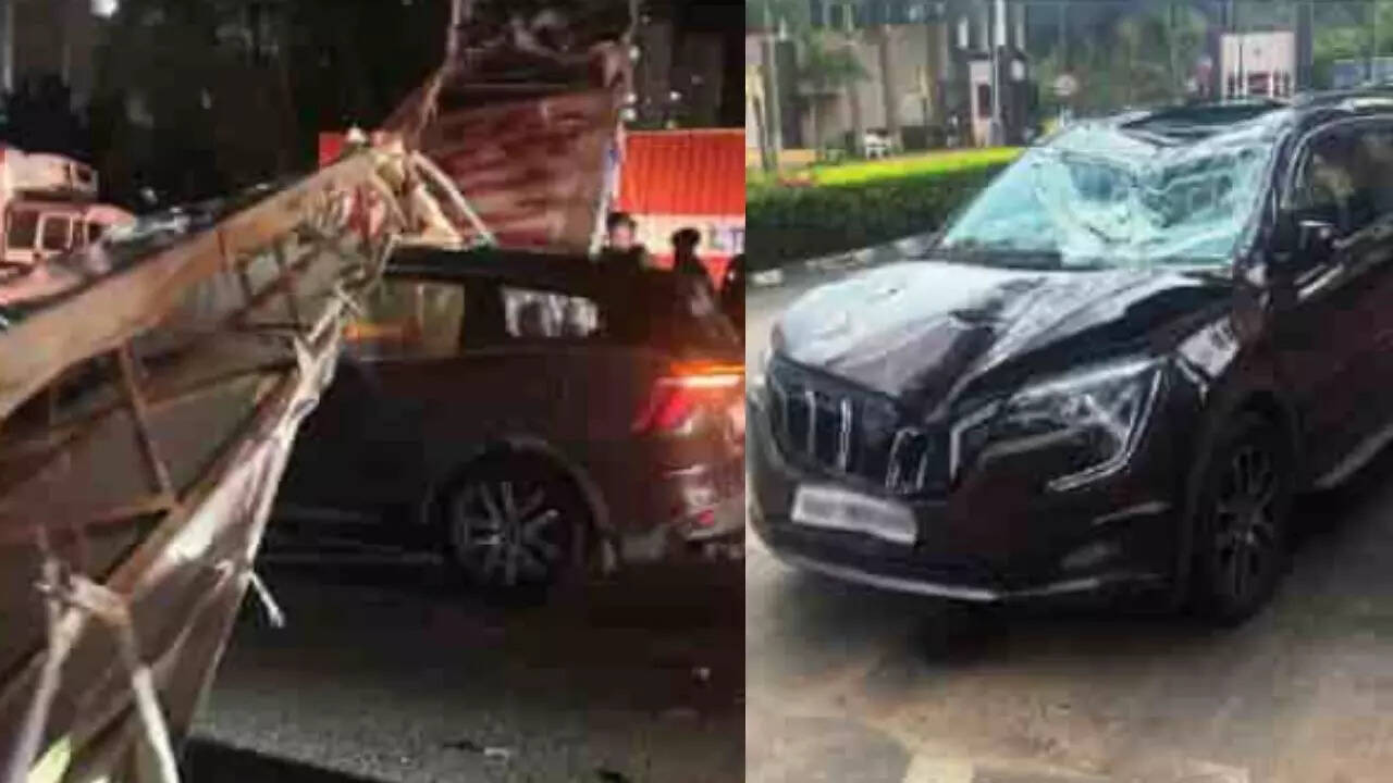 Couple escapes as 10-tonne illegal hoarding falls on SUV in Bengaluru