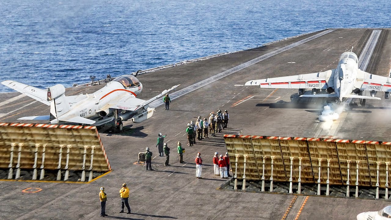 Risky Process of Landing Multiple US Navy Planes on a Moving Aircraft ...