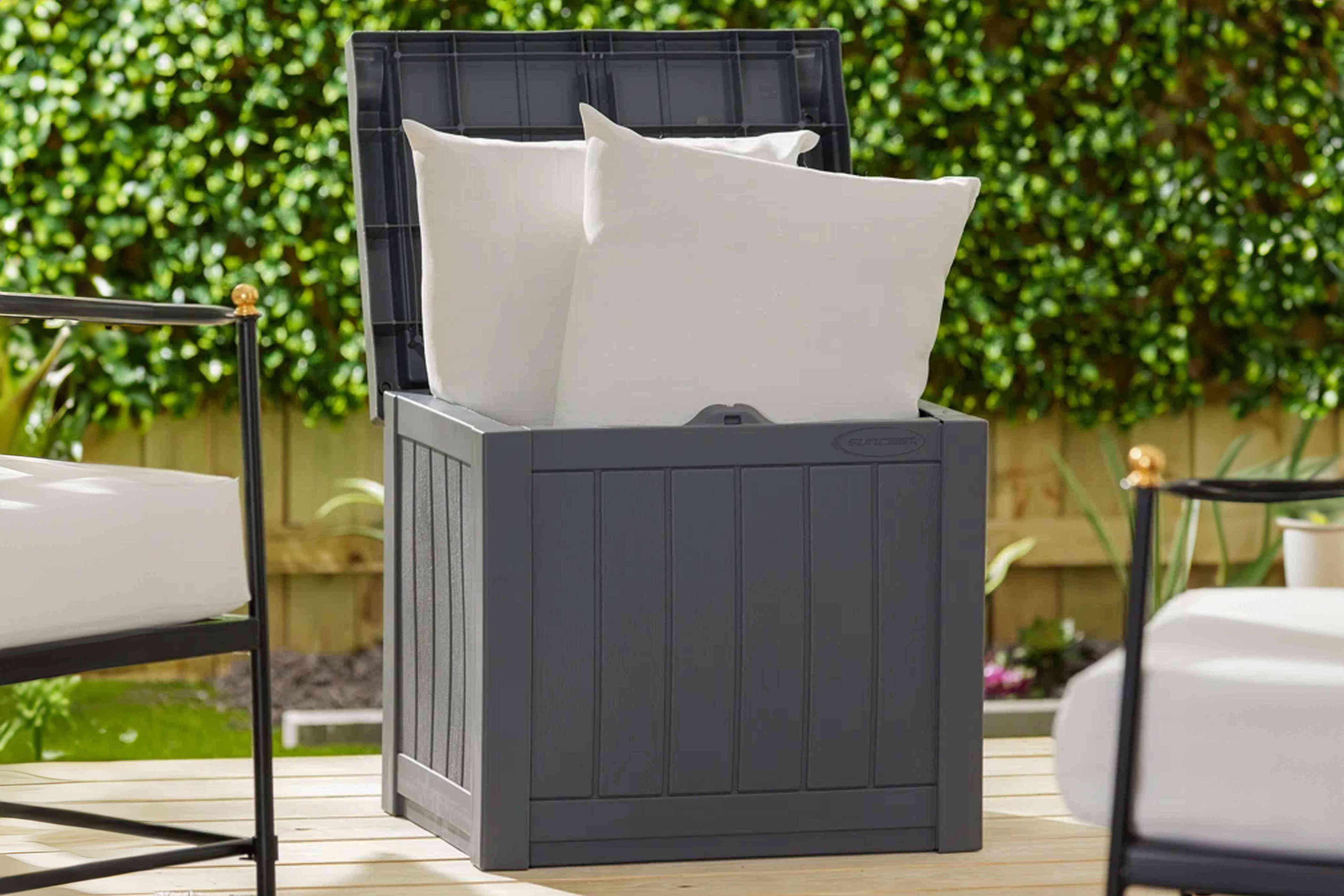 This Unique Deck Storage Box Doubles as a Side Table and Extra Seating ...