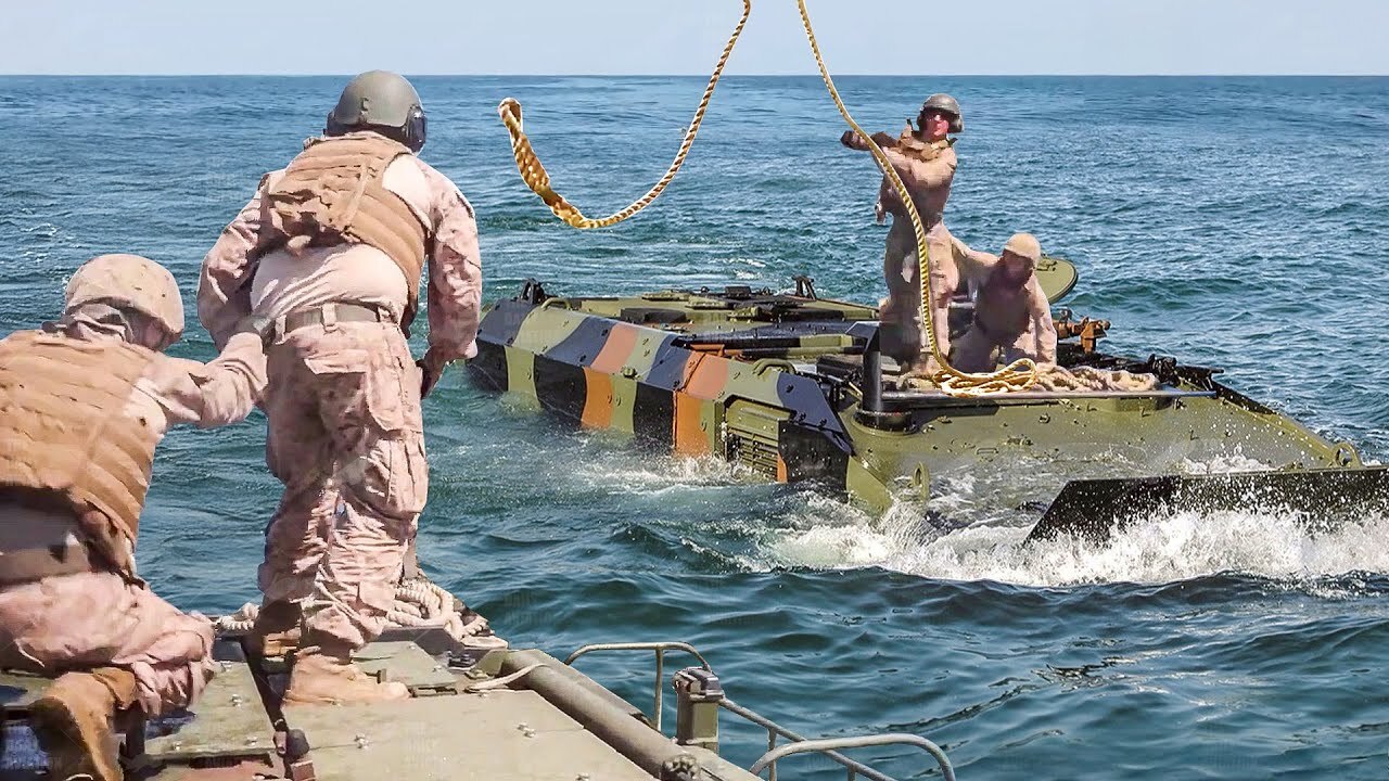 US Marine Rescues Broken Armored ACV at Sea