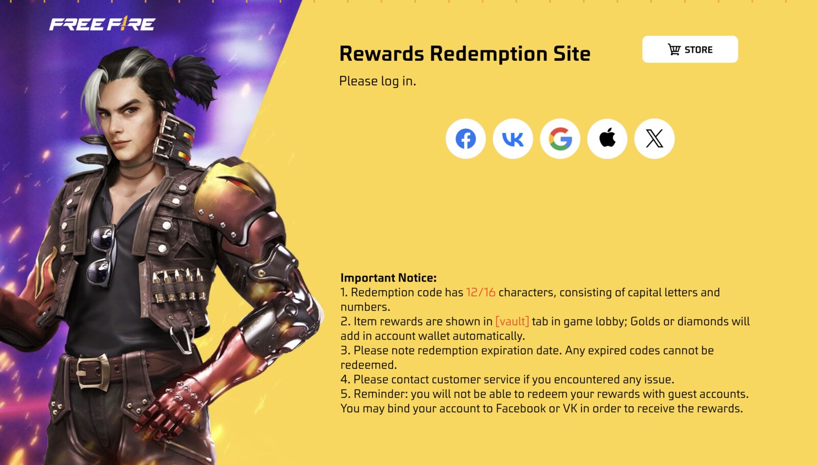 Garena Free Fire Max Redeem Codes for August 6