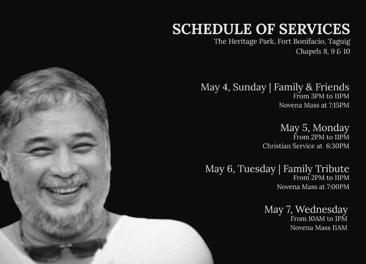 Ricky Davao's wake details have been announced