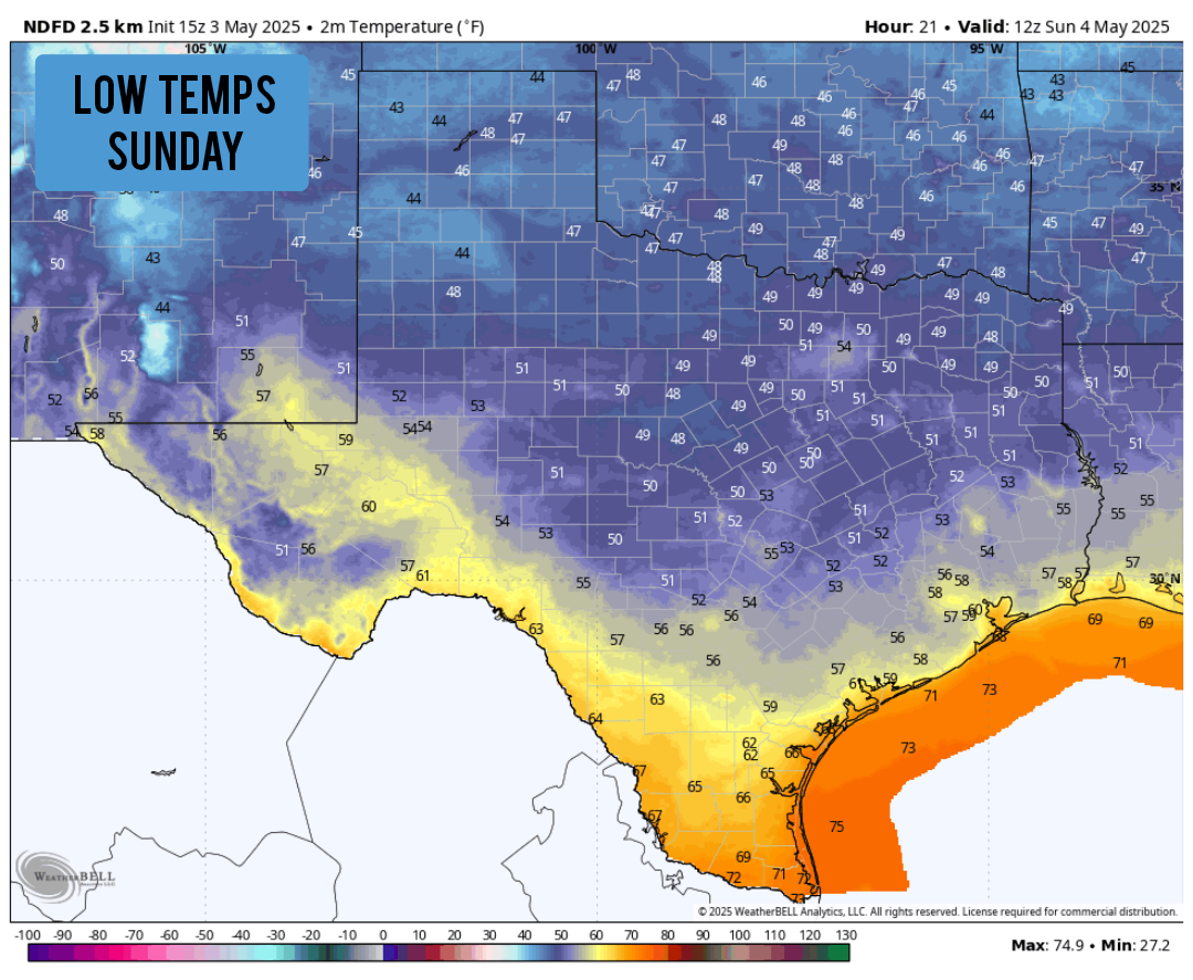 Texas temps fall to 40s and 50s Sunday. Here’s how long the cool ...