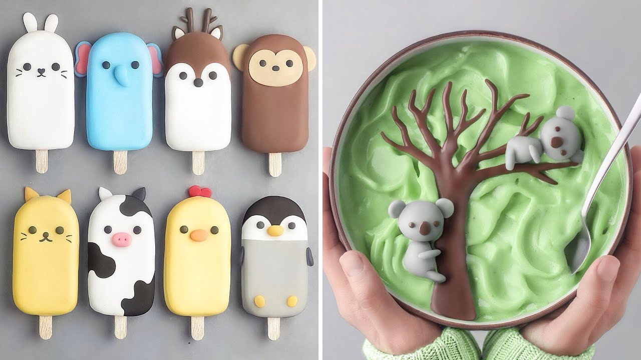 Animal Popsicles & Koala Yogurt Bowl 🐧🍦 | Cute Dessert Art Tutorial