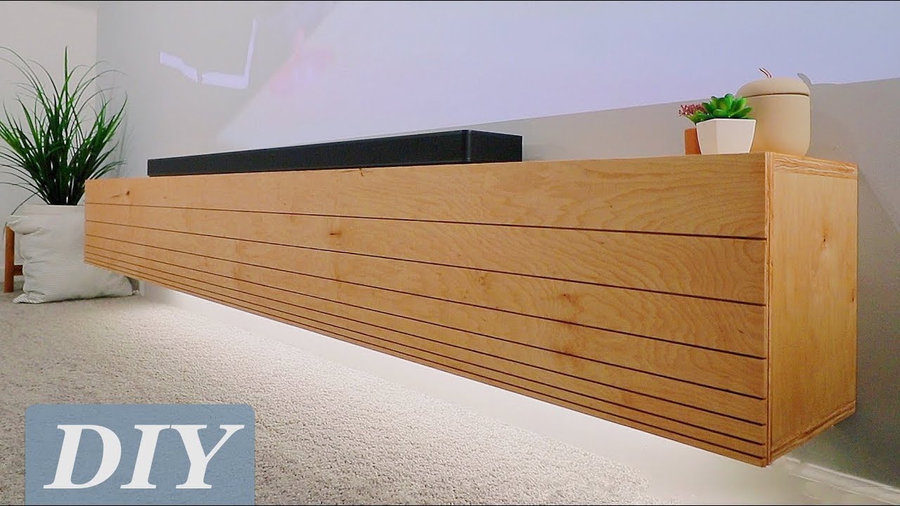 DIY floating media console with undermount LED lights