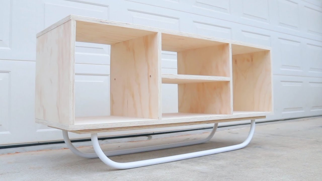 How to make a modern plywood media console with metal legs at minimal cost