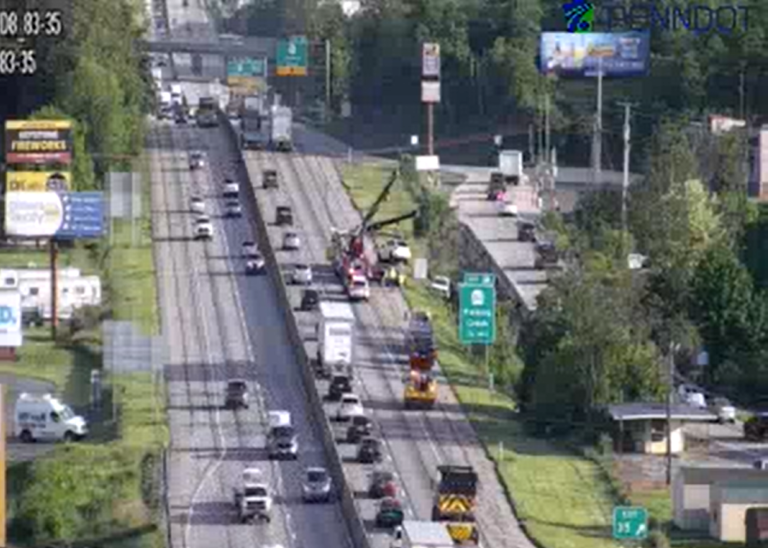 Overturned tractor-trailer spills cars into ditch on I-83 in York County