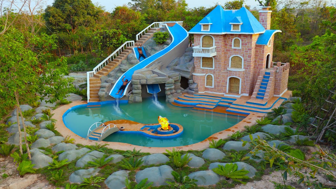 We Built a Water Slide Park in the Forest by Hand!