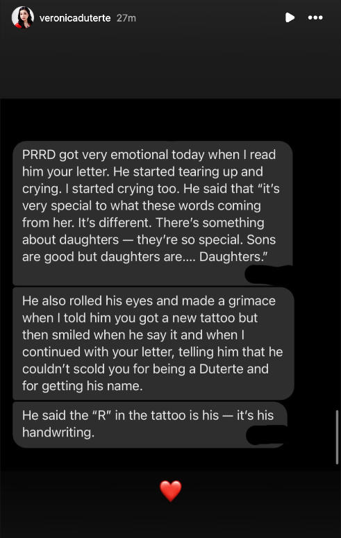 Kitty Duterte gets tattoo of father Rodrigo's name on her wrist