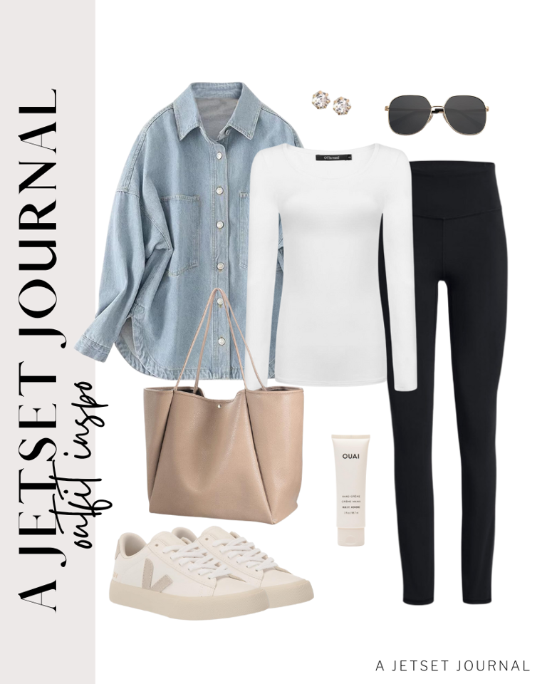 How to Style A Simple Denim Shacket and Black Leggings