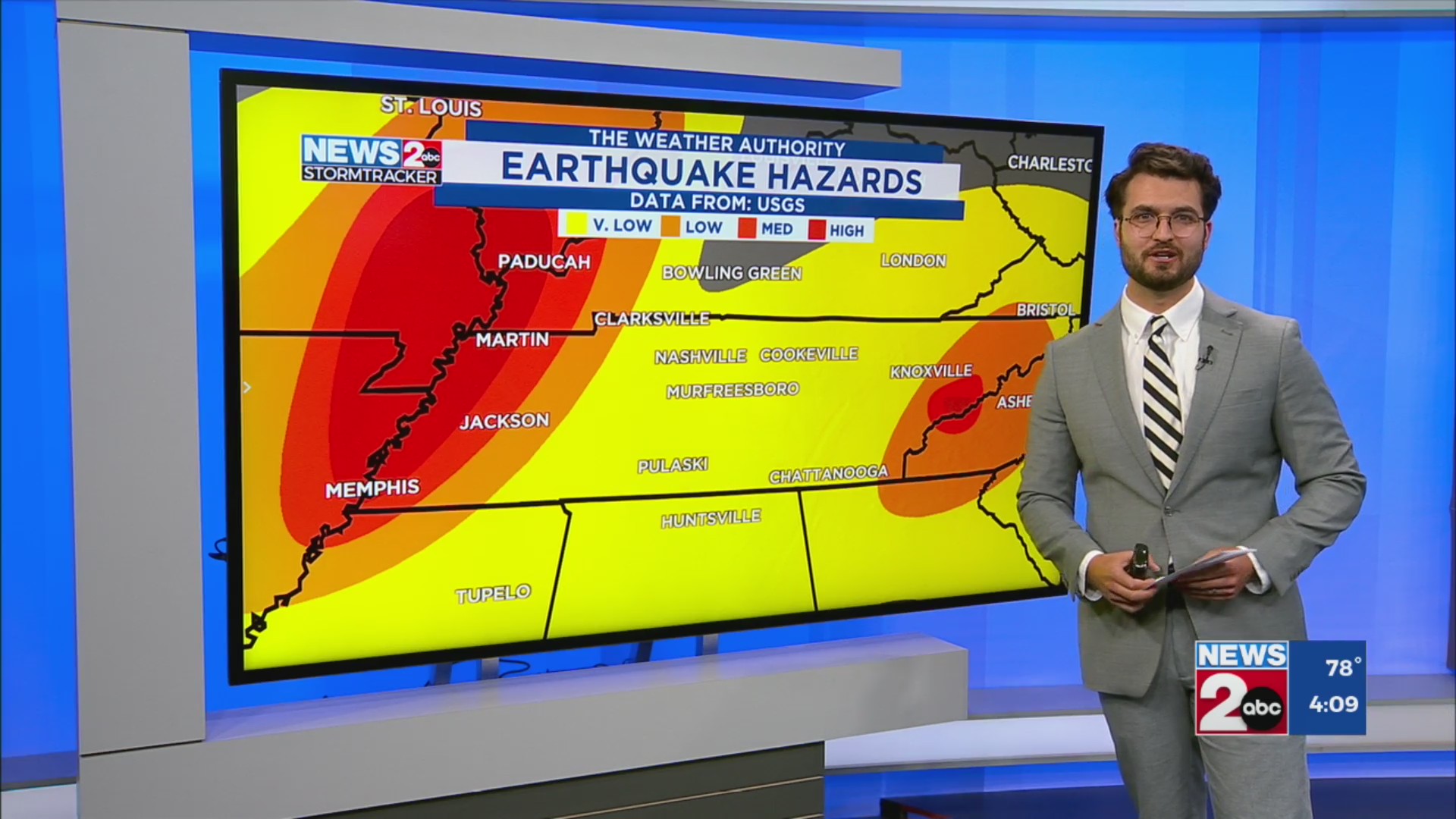 Earthquake zones in Tennessee