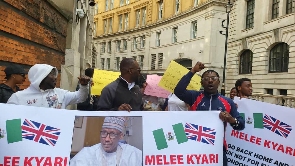 PHOTOS: ‘Kyari must go home’ protesters urge UK to deport ex-NNPCL boss