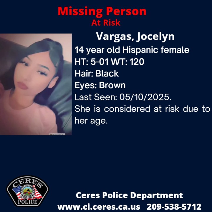 Ceres police search for missing at-risk 14-year-old girl