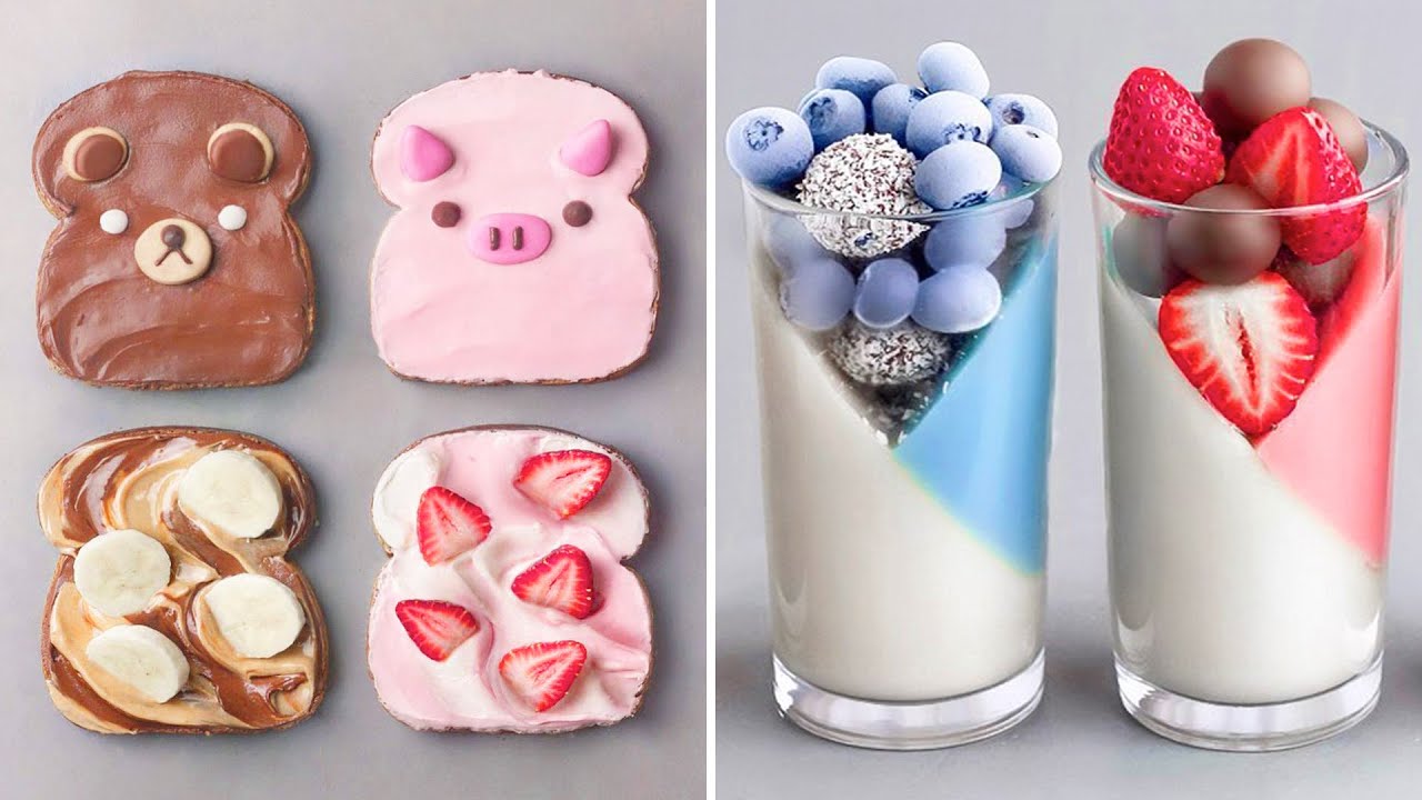 Animal Toast Art & Yogurt Glasses 🐻🍓 | Satisfying Cute Breakfast Tutorial