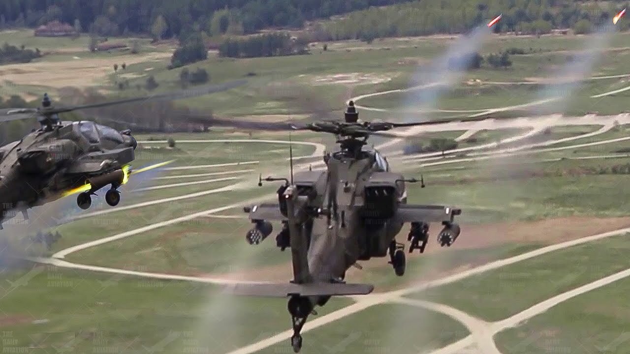 Skilled US AH-64 Apache Helicopter Pilots Take Out Ground Targets