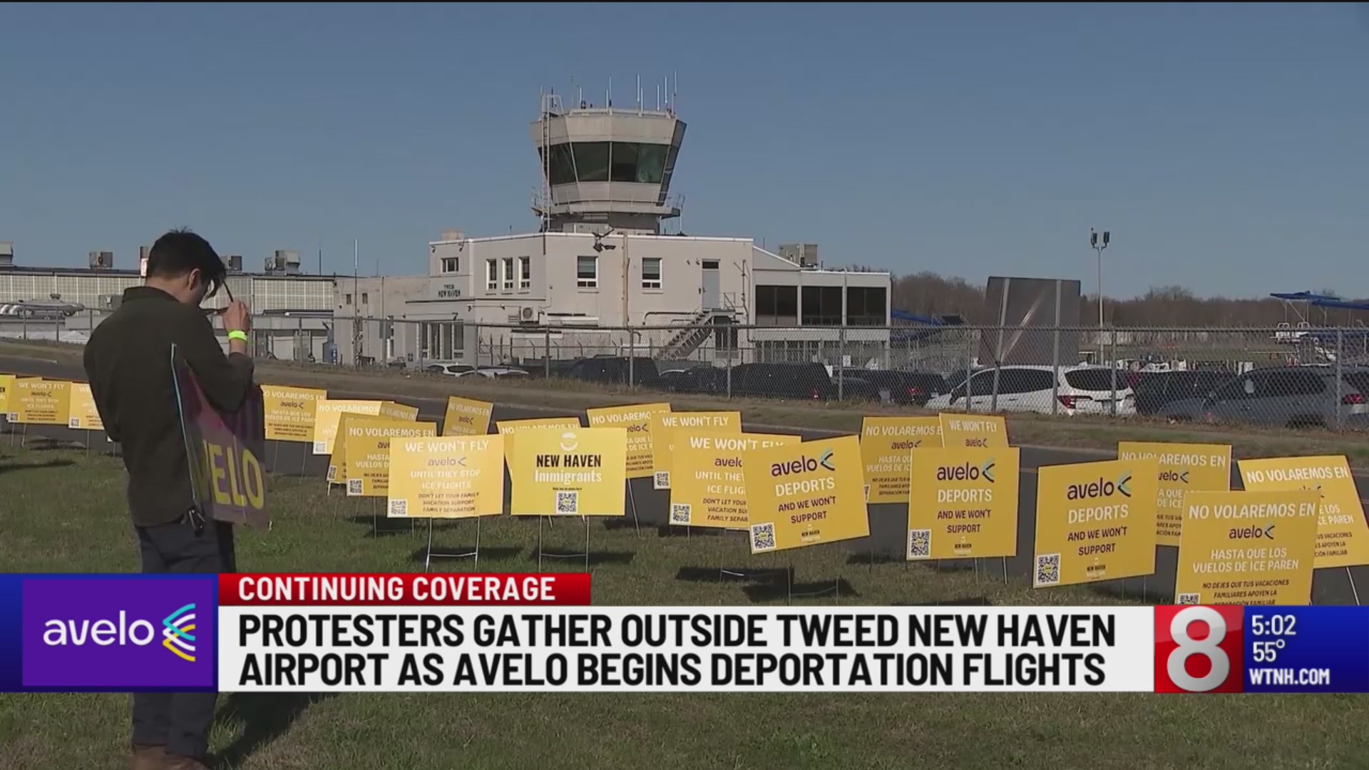 Over 100 at Tweed protest Avelo’s deportation flight