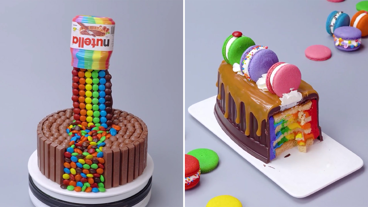 Rainbow Nutella Cake & Color Macaron Slice – Dessert Goals! 🌈🍫🍰 ...