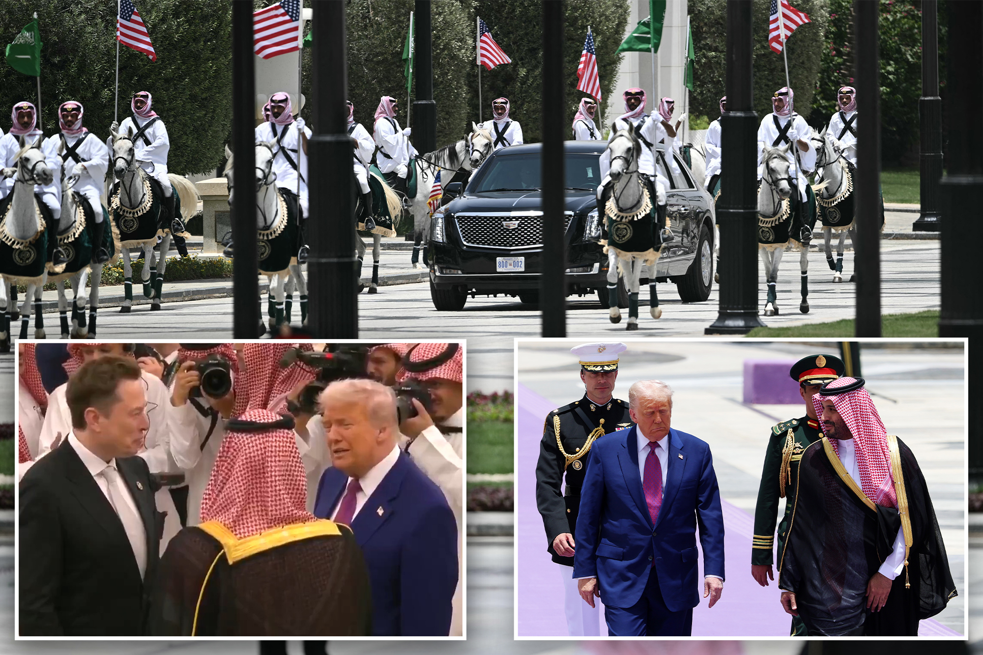 Arabian horses escort Trump’s Beast in Saudi Arabia, with Elon Musk in ...
