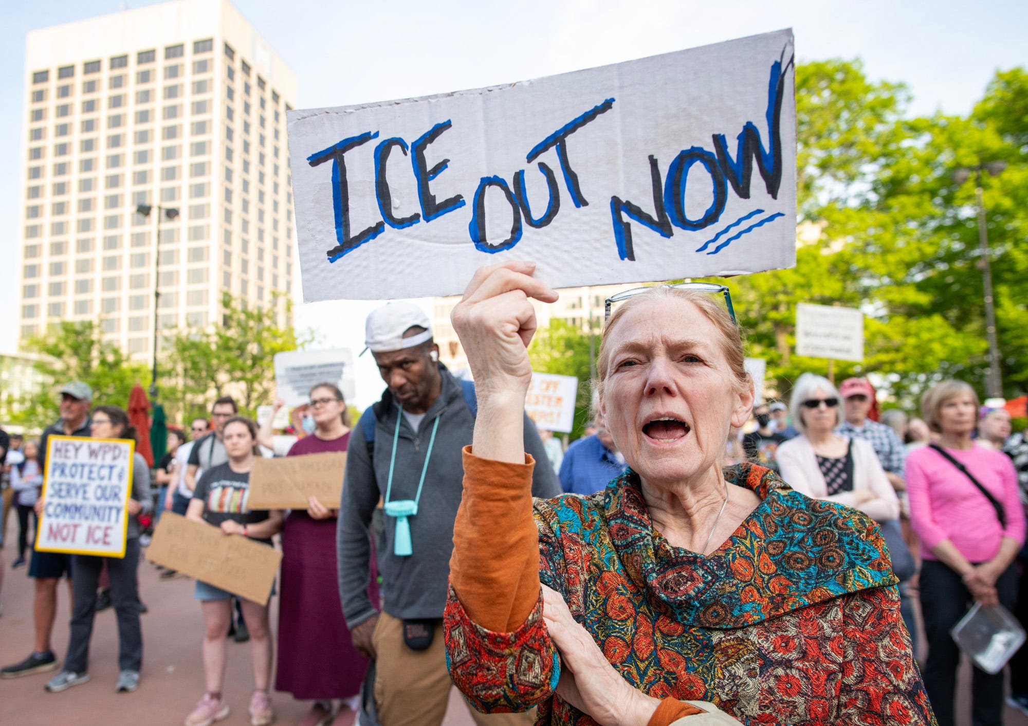 Outside empty City Hall, protesters demand 'no ICE in Worcester'