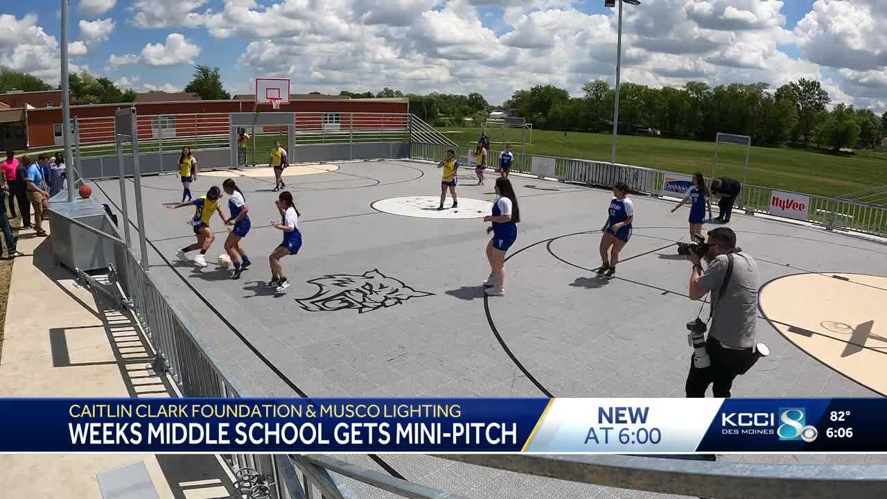 Caitlin Clark, Musco Lighting bring new sports court to Des Moines school