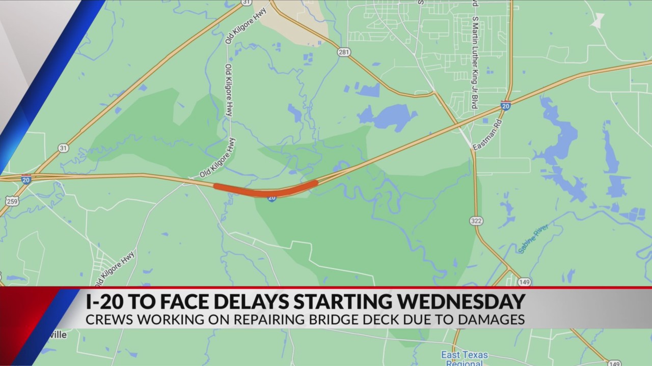 Bridge deck damage causes I-20 lane closure in Gregg County