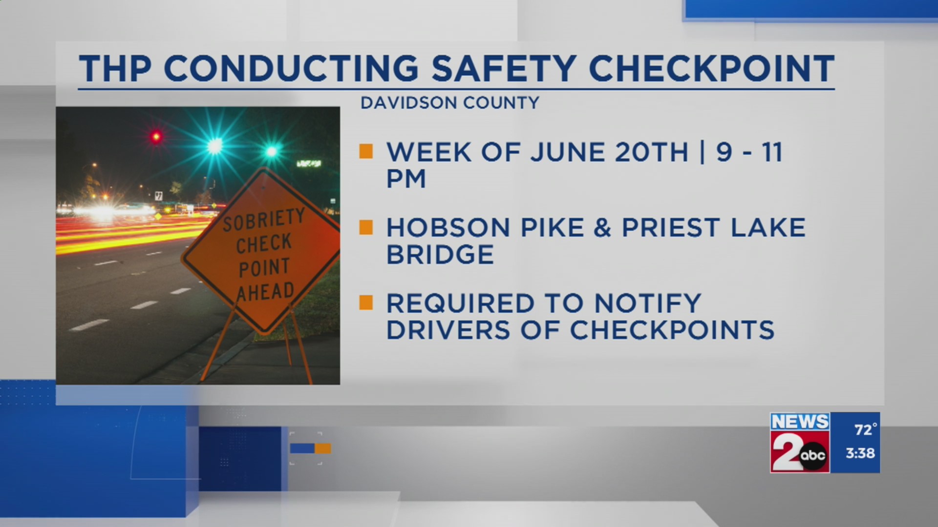 THP conducting safety checkpoint in Davidson County