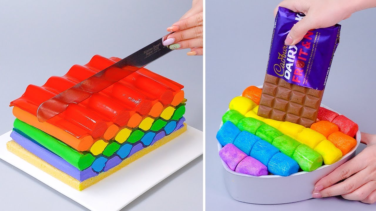 Tutorial Membuat Kue Pelangi & Cokelat Dairy Milk 🌈🍫 | Estetik, Lembut ...