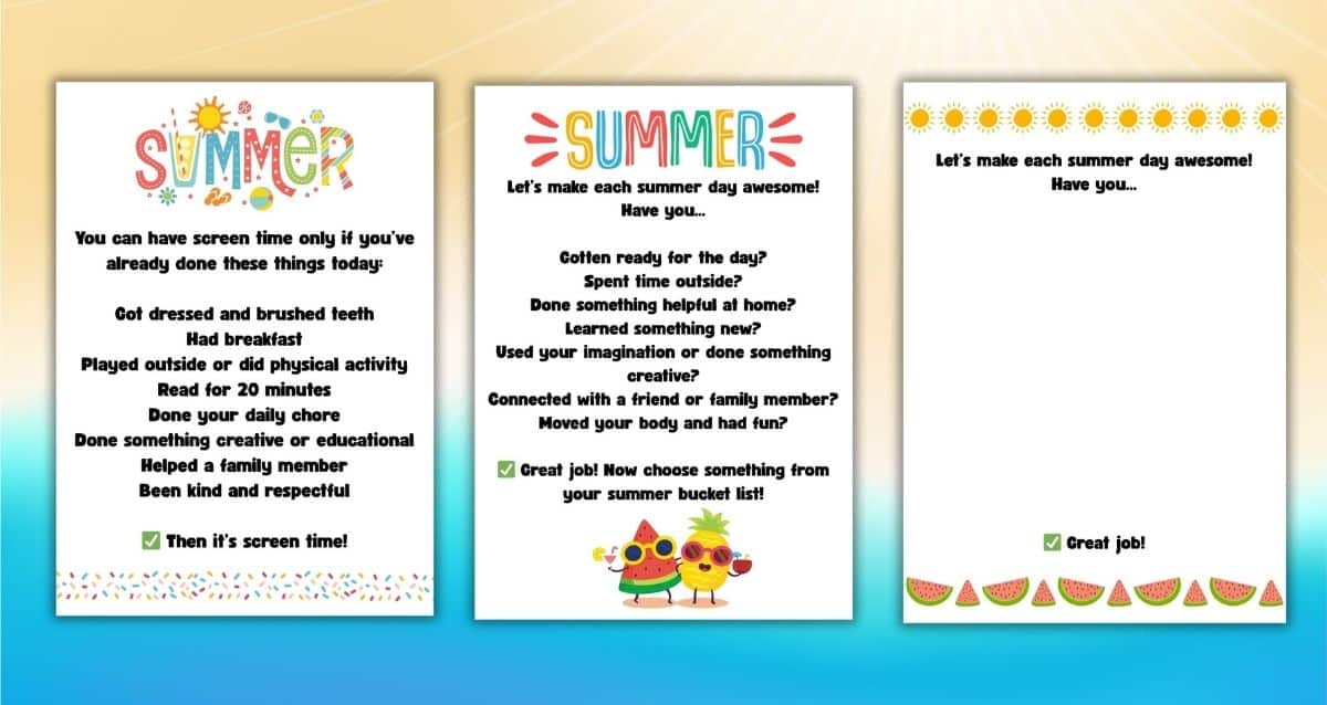 Free Printable Summer Rules for Kids (3 versions)