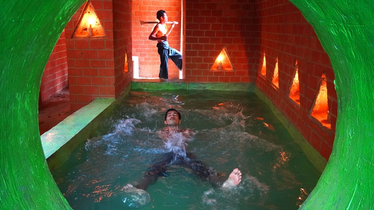 95 days building a water slide park in an underground temple house