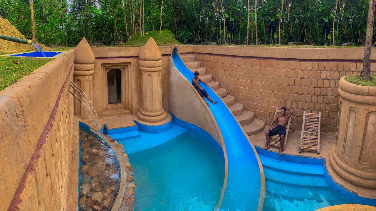120 Days Building an Underground Temple House with Water Slide to Pool
