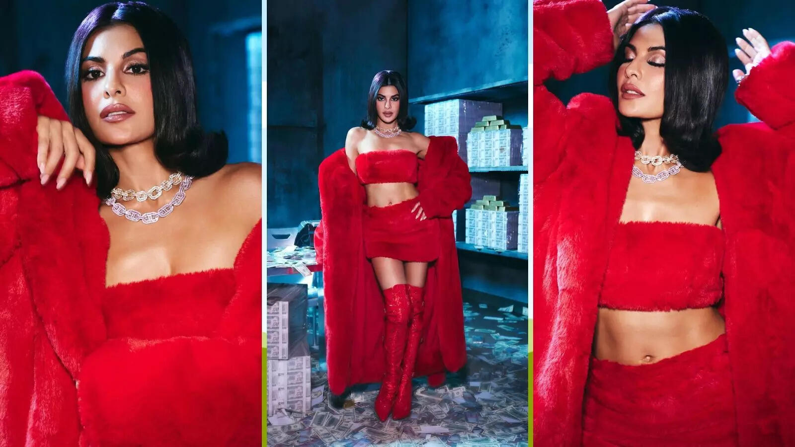 Jacqueline Fernandez Sets the Frame on Fire in Fiery Red Look