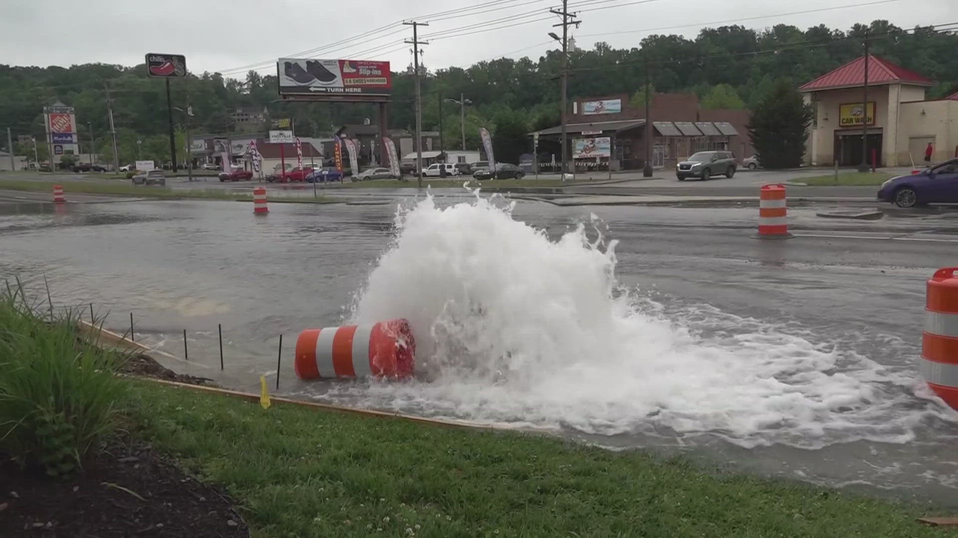 Water main break causing partial flooding on Clinton Highway
