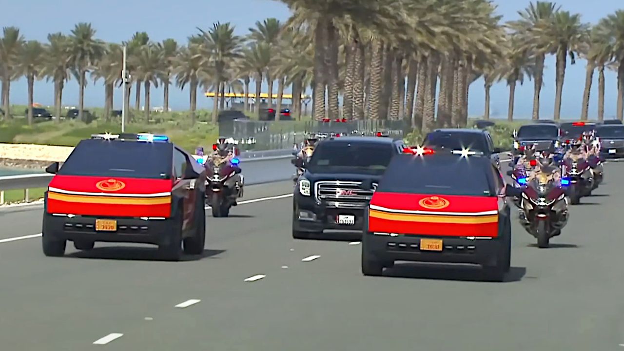 Trump given Cybertruck motorcade arriving in Qatar