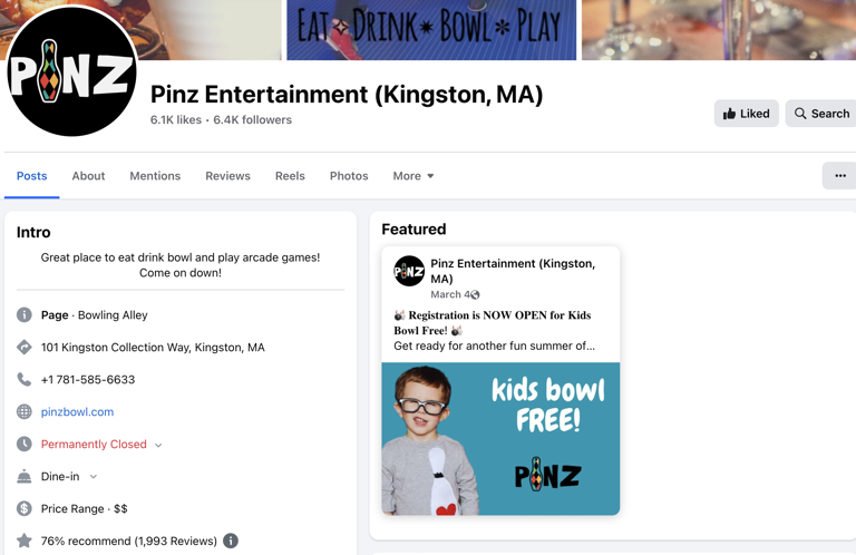 Pinz Entertainment in Kingston Permanently Closes