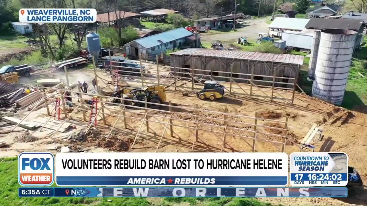 Dozens of church volunteers rebuild North Carolina barn lost to Hurricane Helene
