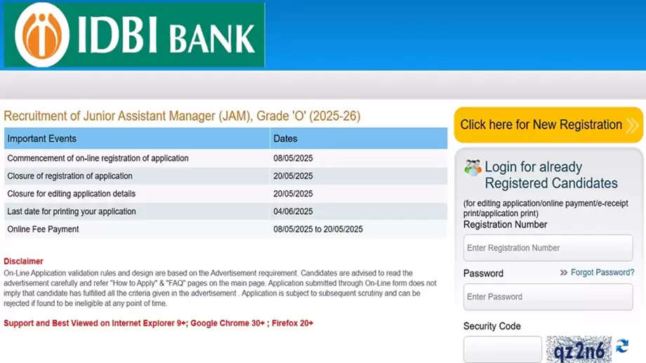 IDBI JAM Vacancy 2025: Application starts for IDBI Junior Assistant ...
