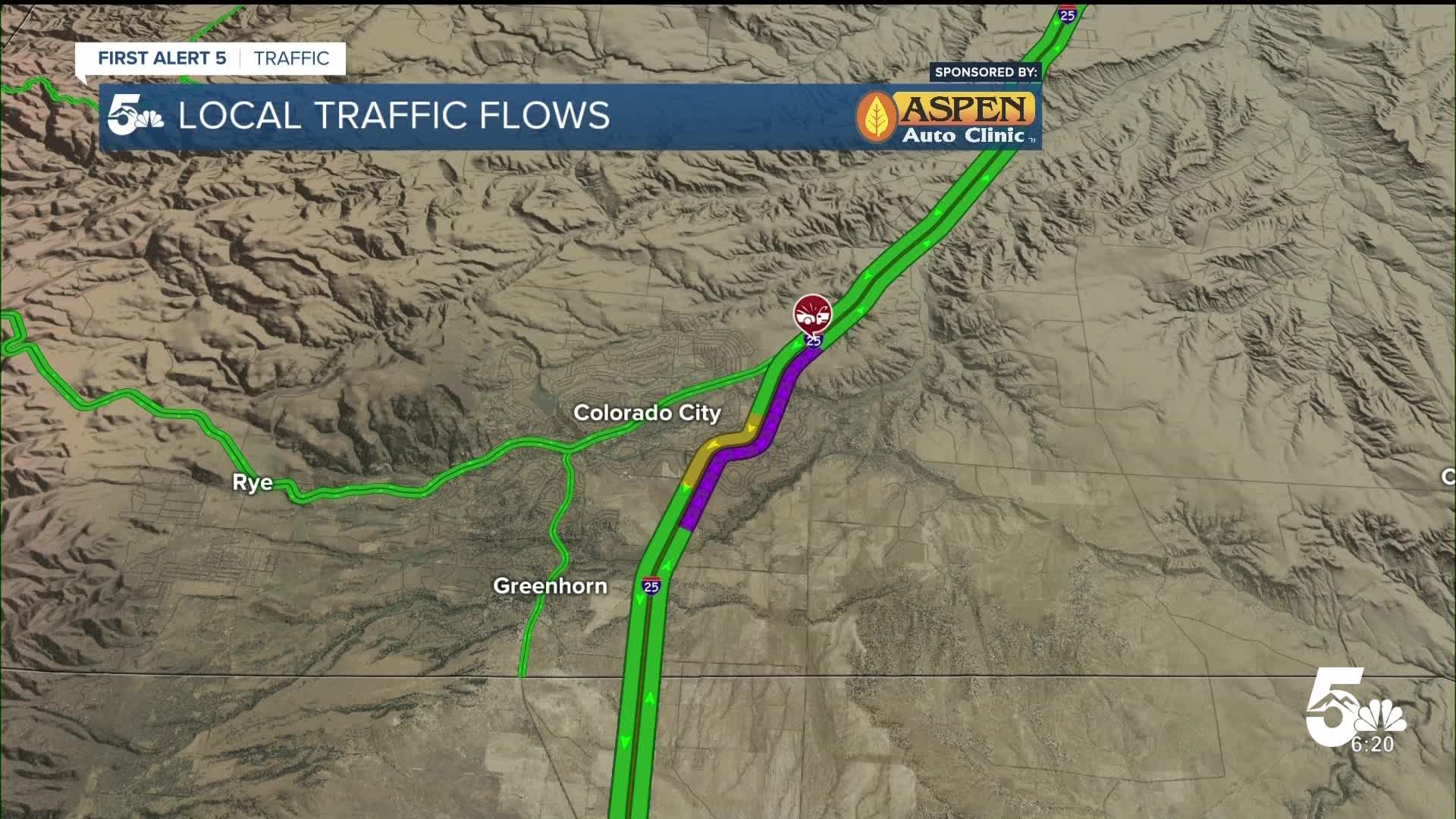 Northbound I-25 closes Wednesday morning near Colorado City