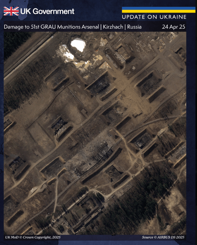 UK intel shows scale of destruction at Russian ammunition depot