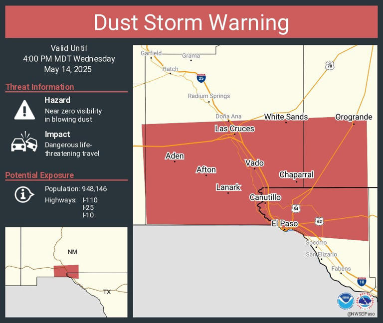 Blowing dust to reduce visibility Wednesday in West Texas, southern New ...