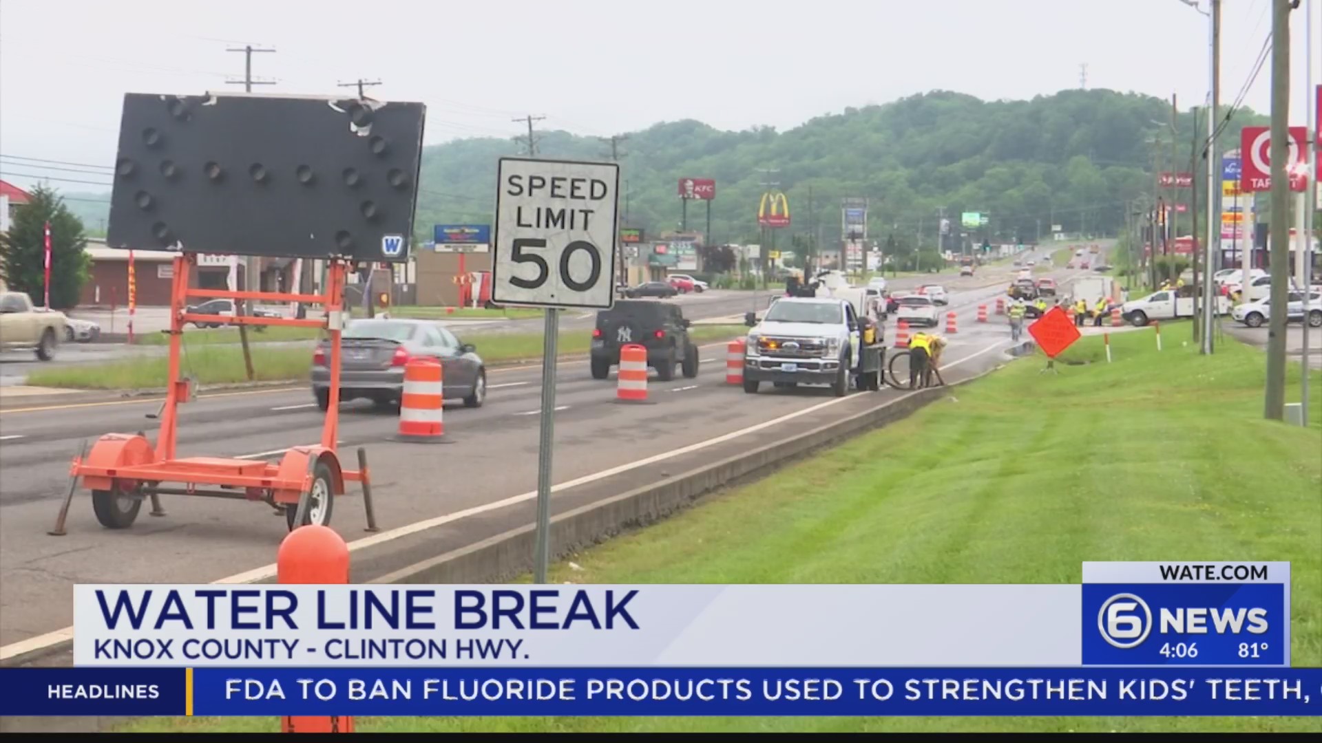 Water line break causes lane closure on Clinton Highway