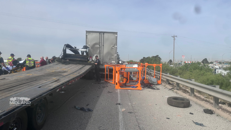 One hospitalized after semi crash on I-20 overpass in Midland