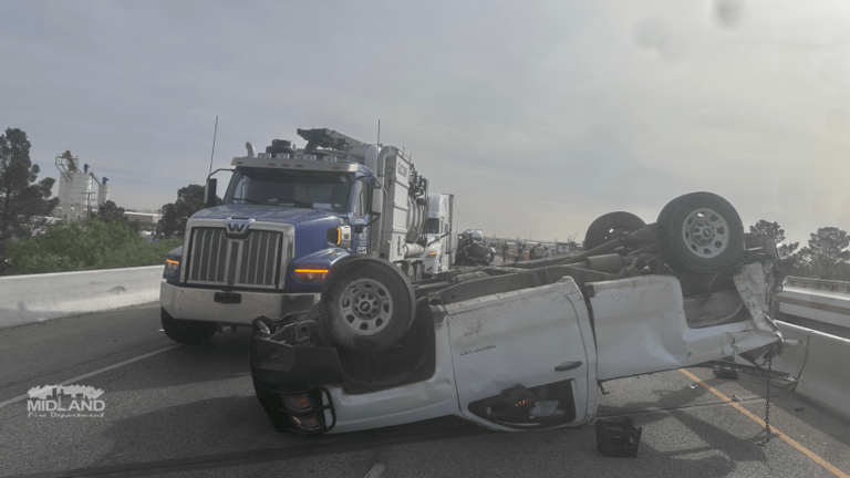 One hospitalized after semi crash on I-20 overpass in Midland