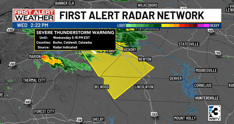 Severe thunderstorm warnings issued for multiple North Carolina counties