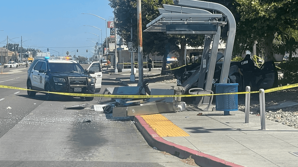 Pregnant woman kidnapped, chase and crash into bus stop, 3 hurt in Fresno